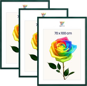 MG Design 3er Set Bilderrahmen 70 x 100 cm - Posterrahmen mit Gr&uuml;n Echtholzrahmen und bruchsicherem Acrylglas, Hoch & Quer mit verst&auml;rkter Wandaufh&auml;ngung