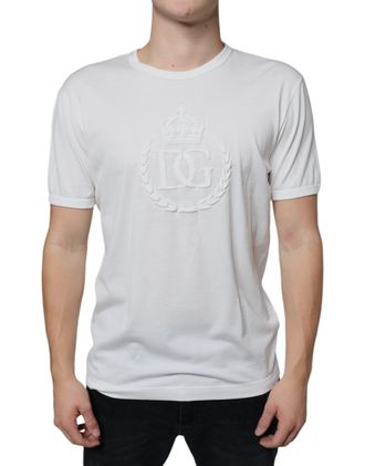 Dolce & Gabbana Mens White Logo Embossed Cotton Crewneck T-Shirt