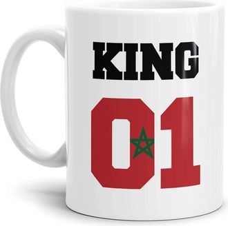 Tassendruck Flaggen-Tasse King - Marokko - Pokal/Mug/Cup/Becher/WM/Pärchen/Paare/Freunde/Beste Qualität - 25 Jahre Erfahrung