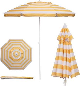 Picnic Time Outdoor-Sonnenschirm mit Baldachin, kleiner Terrassenschirm, Sonnenschirm f&uuml;r Strandstuhl (Gelb mit Cabana-Streifen), 1,7 m