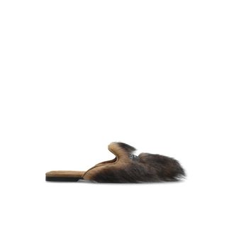 Dolce & Gabbana Femme, Chaussures, Brun, Taille: 38 1/2 EU Fur Slides With Logo