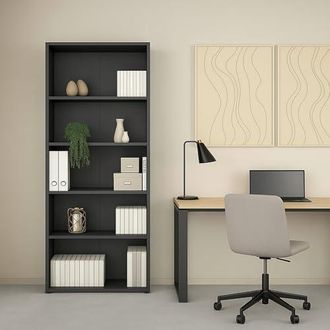 Dmora B&uuml;cherregal Desiree, B&uuml;roregal, Mobiler Buchhalter, B&uuml;cherbrett, 80x34 h205 cm, Grau