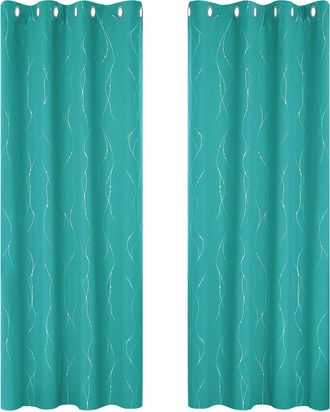 Deconovo Verdunkelungsgardinen K&auml;lteschutz Blickdichte Vorh&auml;nge, Wohnzimmer Gardinen mit Muster, 175x140 cm(H&ouml;hexBreite), T&uuml;rkis, 2er Set