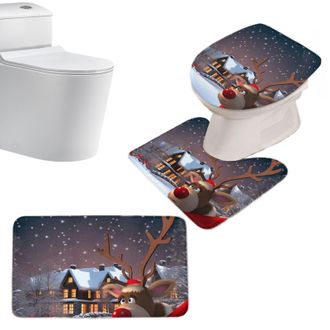 Generic Weihnachts-Toilettensitzbezug - WC-Deckelbezug, Weihnachts-Badezimmerteppich, Wasseraufnahme, Anti-Rutsch-Matte, Bodenpolster f&uuml;r Winterurlaub, Festli
