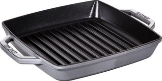 Staub Gusseisen Grillpfanne mit zwei Griffen, Quadratisch, 23 cm, Für alle Herdarten inkl. Induktion & Backofen, Graphitgrau