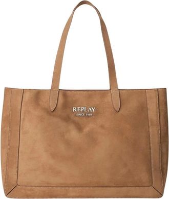 Replay Sac fourre-tout synth&eacute;tique velout&eacute; - Femme - Sacs - Beige - Taille: ONE Size