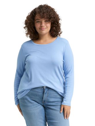 Tom Tailor Damen 1049528 Plus Size-Basic Slim Fit Langarmshirt, 34587-Light Fjord Blue, 50
