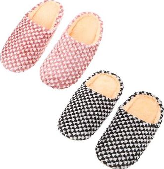 Holibanna Lot de 2 Paires de Pantoufles DInt&eacute;rieur pour H&ocirc;tel en Coton et Lin Antid&eacute;rapantes Lavables Taille 40/41 et 44/45 Motifs Pois Rouge Blanc et Noir Blan