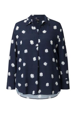 Ulla Popken Longbluse Tunika Tupfen Zierfalte Hemdkragen Langarm