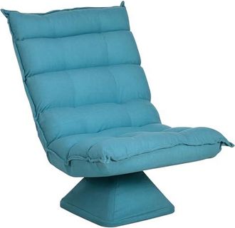 HOMCOM Fauteuil de Sol Paresseux Fauteuil Relax Salon Design capitonné Inclinaison Dossier réglable pivotant 360° revêtement Lin Bleu