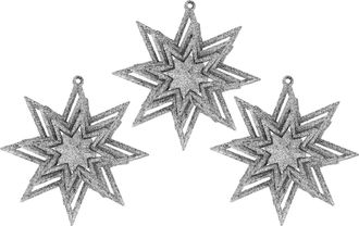 Com-Four 3X Weihnachtsstern-Anhänger Glitter 3D-Stern für den Weihnachtsbaum - Christbaumschmuck Weihnachtsdeko zur Verzierung (glitzernd silberfarben)