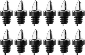 Westmark 12 Spirituosen-Ausgießer für Flaschen, Dosierer mit Luftröhrchen, hochwertig verchromt, mit Deko-Ring, Kunststoffkorken, Jet-Pour, Silber/Schwarz, 412