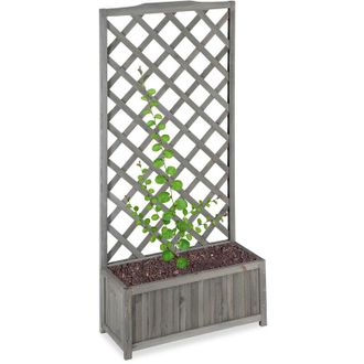Relaxdays Relaxdays - Jardinière avec treillis espalier Tuteur plantes grimpantes bac à fleurs bois vigne lierre 35L, 150cm, gris