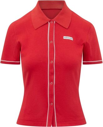 Marine Serre Femme, Tops, Rouge, Taille: 42 FR Polo T-Shirt en Jersey C&ocirc;tel&eacute; L&eacute;ger