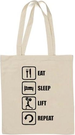 Generic Sac fourre-tout en coton naturel avec slogan Eat Sleep Lift Repeat Sport Gym Blanc