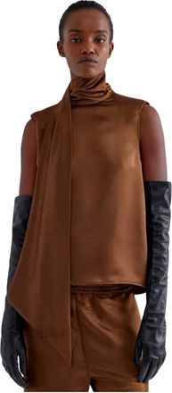 Erika Cavallini Semi Couture Femme, Tops, Brun, Taille: 42 FR Blusa in Satin Friss&eacute;