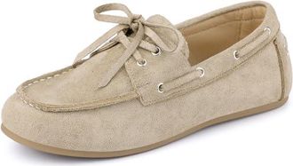 Allegra K Mocassins plats &agrave; lacets &agrave; bout ferm&eacute; pour femme, beige, 37 EU