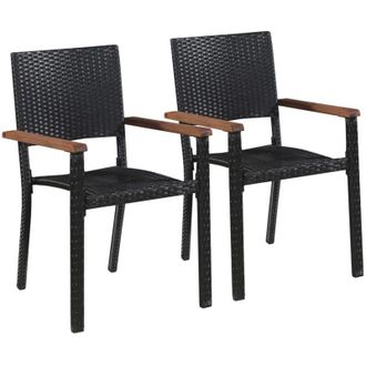 vidaXL Vidaxl - Lot de 2 chaises de jardin en r&eacute;sine tress&eacute;e noire - R&eacute;sistantes &agrave; leau - Cadre en acier pour stabilit&eacute; - Faciles &agrave; assembler