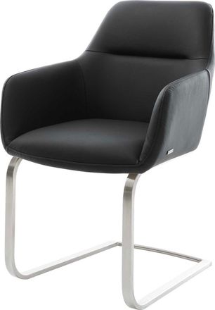 DELIFE Schwingstuhl Pejo-Flex Freischwinger flach Edelstahl Echt-Leder Schwarz Taschenfederkern