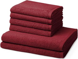 ROSS 6 teiliges Frottier-Set - Vita (4 X Handtuch 2 X Duschtuch im Set) - 520 g/m2 - Baumwolle - Walkfrottee - saugstark - weich und flauschig - Marsala