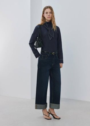 Mango Chemise en denim avec fermeture &agrave; naud bleu fonc&eacute; - Femme - XXS - MANGO