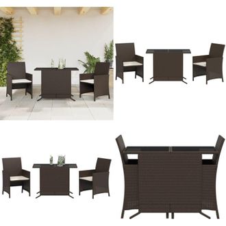 vidaXL 3-tlg. Bistro-Set mit Kissen Braun Poly Rattan - Gartentisch - Esstisch - Bistroset - Outdoor M&ouml;bel - Gartenm&ouml;bel - Home & Living