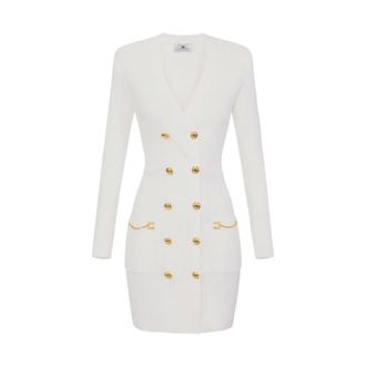 Elisabetta Franchi Femme, Robes, Blanc, Taille: 42 FR Robe Courte Crois&eacute;e &agrave; Col en V