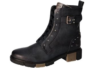 Mustang Jeans Damen Stiefelette Nieten Schnürboot Riemen mit Schnalle 1443-505, Größe:38 EU, Farbe:Blau