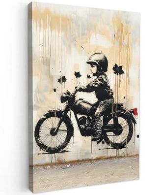 MuchoWow &copy; Impressions sur Toile 80x120 cm Deco Tableau Murale Decoration Salon Peinture Tableaux Chambre Toiles Maison Vintage - Street art - Moto - Gar&ccedil;on - 