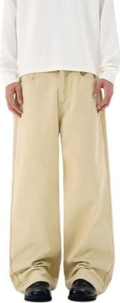 Generic Jean Homme Coupe Droite Style ann&eacute;es 2000, Pantalon en Denim Ample &agrave; Jambes Larges, Coupe d&eacute;contract&eacute;e, Style Vintage Streetwear, Kaki, Grande Taille