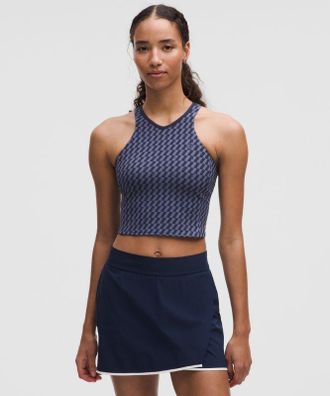 lululemon Kurzes Tennis-Tanktop mit V-Ausschnitt für Frauen - Größe 10 in Hilltop Checkerboard Shade Club Blue