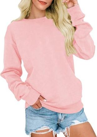 Generic Chandail l&eacute;ger &agrave; col rond pour femme &agrave; manches longues surdimensionn&eacute; d&eacute;contract&eacute; pour lautomne - Tunique ample, rose, XXL