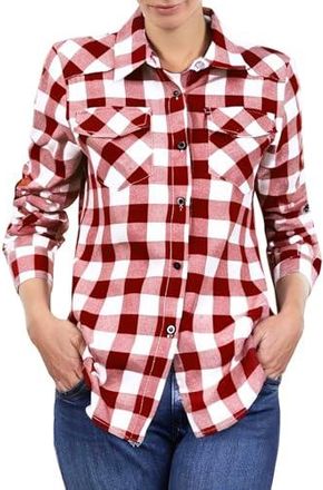 Generic T-shirt pour femme - D&eacute;contract&eacute; - Plaid - Manches longues - Coupe ample - Pour le printemps, lautomne, le quotidien, le campus et lext&eacute;rieur, rouge, 