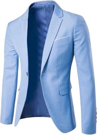 Generic Veste de Costume l&eacute;g&egrave;re et d&eacute;contract&eacute;e pour Homme, Coupe ajust&eacute;e, Revers crant&eacute;, Un Bouton, Bleu Clair, Taille 3XL