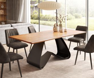 DELIFE Esstisch Edge 200x100 Akazie Natur W-Gestell Metall Schwarz Live-Edge, Esstische, Baumkantenm&ouml;bel, Massivholzm&ouml;bel, Massivholz