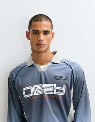 Obey spectrum 89 maillot de sport &agrave; col bleu marine