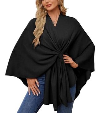 Generic Poncho &eacute;l&eacute;gant doux ouvert sur le devant pour le printemps, lautomne et lhiver, Noir, Taille unique