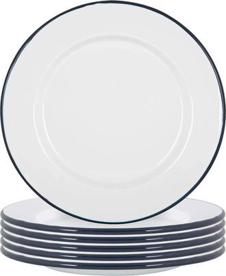 Argon Tableware Weiße Emaille -Dinner -Teller - 25,5cm - Marine - Pack Von 6