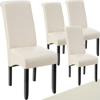 TecTake Lot de 4 Chaises de Salle &agrave; Manger Moderne Chaise Ergonomique Confortable Chaise Design en Cuir synth&eacute;tique Meuble Salon avec Pieds en Bois pour Salle