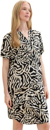Tom Tailor Damen Basic Kurzarm-Kleid mit Allover Print, black cut palmtree design, 36