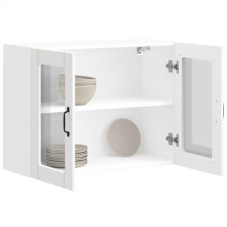 vidaXL Vidaxl - Armoire murale de cuisine blanche avec porte en verre - Dimensions 80x31x60 cm - Bois ding&eacute;nierie - 2 &eacute;tag&egrave;res - Capacit&eacute; 70 kg