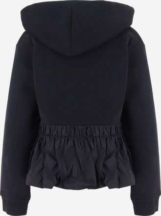 Patou Womens Cotton Hoodie With Ruffles And Zipper Black Top