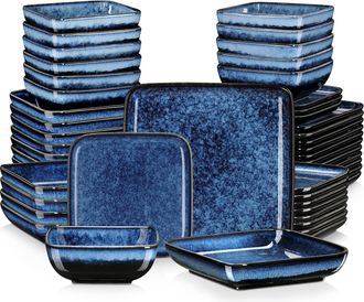 VANCASSO Tafelservice 12 personen rechteckig, 48 teiliges STERN Geschirrset 12 Personen, Kombiservice Set Steinzeug, Beinhaltet Müslischalen, Suppenteller, Des