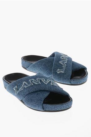 Lanvin Dsandali Criss-Cross aus Denim mit besticktem Logo Gr&ouml;&szlig;e 36
