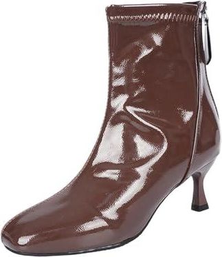 Generic Bottines &eacute;l&eacute;gantes en cuir verni pour femme - Couleur unie - Fermeture &eacute;clair dans le dos - Confortables - Talon chaton - Pour le travail et le bureau