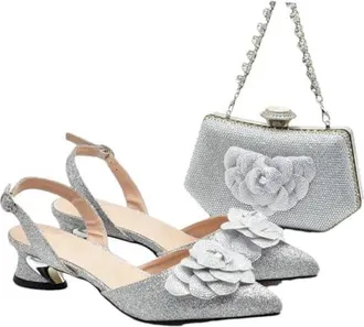 Generic Escarpins de fête pour femme Nigérian Chaussures et sac à talons sexy, Argenté., 41.5 EU