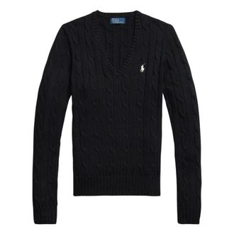Ralph Lauren Femme, Pulls, Noir, Taille: 42 FR Pull en maille torsad&eacute;e &agrave; col en V