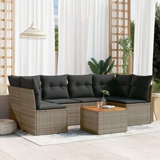 vidaXL Vidaxl - Salon de jardin avec coussins 7 pcs gris r&eacute;sine tress&eacute;e
