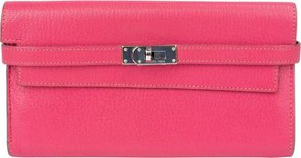 Herm&egrave;s Portemonnaie - Hermes Rose Pourpre Chevre Leather Kelly Wallet - Gr. unisize - in Gold - f&uuml;r Damen