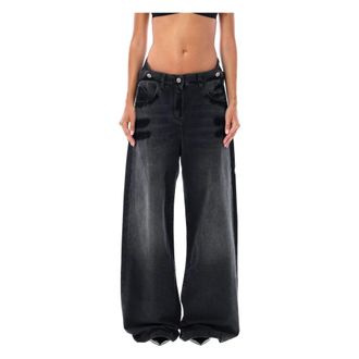 The Attico Femme, Jeans, Noir, Taille: W26 Jean Noir Taille Double D&eacute;chir&eacute;